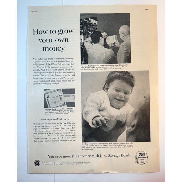 Art | Vintage 1961 United States Savings Bonds Usa Advertisement Print ...